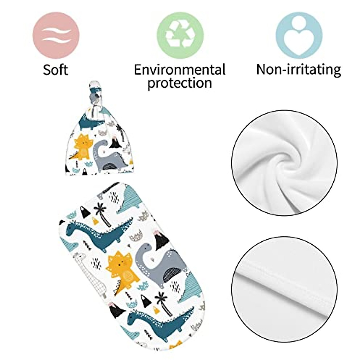 Dinosaur Baby Stuff Swaddle Receiving Blanket with Hat Set Dinosaur Swaddles Up New Born Soft Transition Sleep Sacks for Infant Boys Girls(0-6Mth)