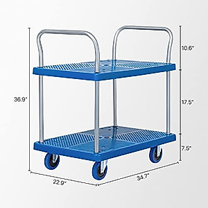MoNiBloom 2 Tier Steel Utility Cart Multipurpose Service Trolley Cart with Wheels Great for Warehouse Garage Office, 661 lbs Capacity