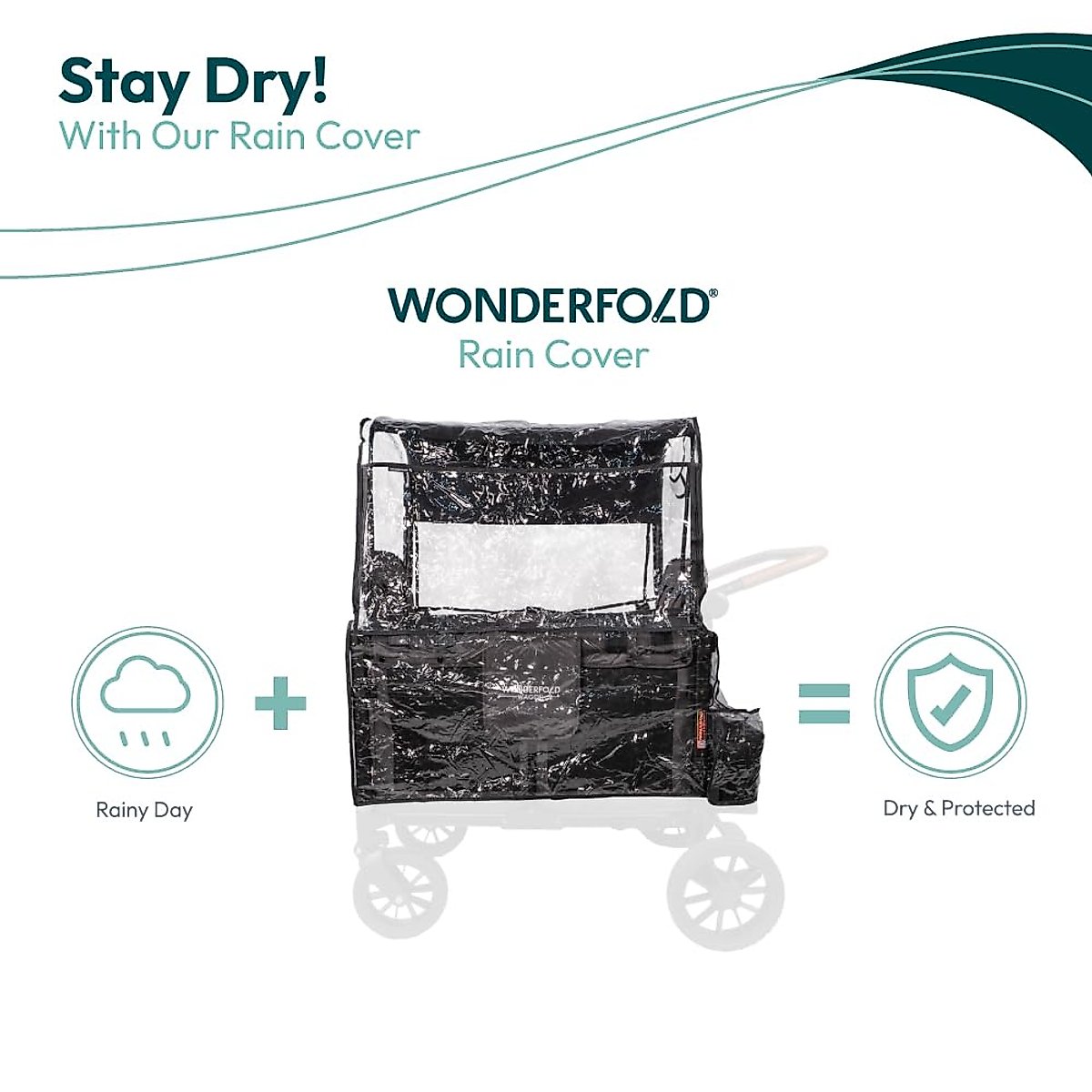 WONDERFOLD Stroller Rain Cover Made with Premium, Lightweight Transparent Sheet Featuring Small Ventilation Holes and Easy Access Hook-and-Loop Entrance (Fits Only W4 Elite/Luxe)