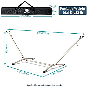 Anyoo Hammock Stand Portable Heavy Duty Steel Stand Easy to Assemble with Carrying Bag Sturdiness Hammock Frame Universal Multi-Use 550 lb Capacity for Outdoor & Indoor Garden