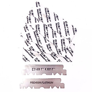 Parker SRP, Pine Wood Handle Straight Edge Barber Razor with Stainless Steel Blade Arm for Professionals, 5 Blades Included