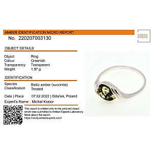 HolidayGiftShops Sterling Silver and Baltic Green Amber Adult Ring Estelle- size 8