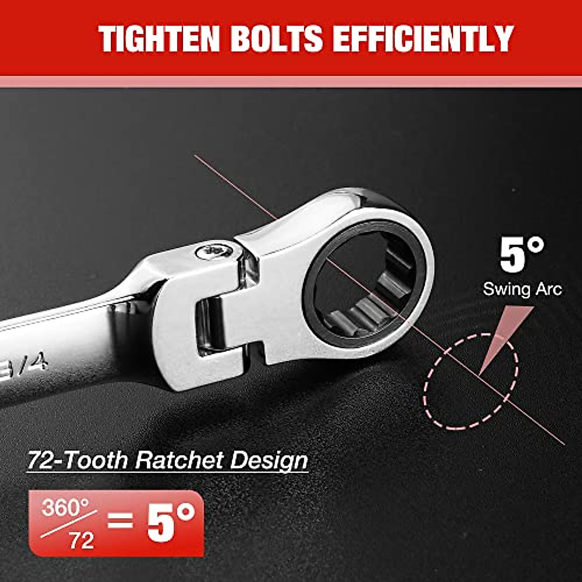 WORKPRO 8-piece Flex-Head Ratcheting Combination Wrench Set, SAE 5/16-3/4 in, 72-Teeth, Cr-V Constructed, Mirror Polished Chrome Plated with Roll Up Pouch