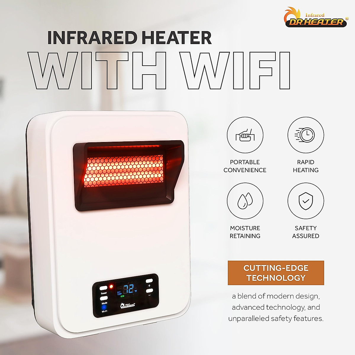 Dr. Infrared Heater Ecoheat Wall Hung or Wall Mounted Electric Space Heater, Dual System with Infrared and Fan Forced, Remote Control, 1500W, White