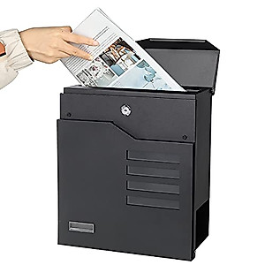 Large Mailbox Wall Mount with Lock, Decaller Modern Mailboxes for Outside, Black, 14.4" x 13" x 4.2"