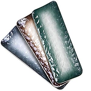 Eglaf 11.5'' Ceramic Platters - Rectangular Embossed Texture Sushi Plates - Party Porcelain Serving Trays for Appetizer, Dishes Decoration, Entertain Guests (Set of 3 Colors)