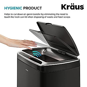 Kraus KTCS-10MB GarbagePro Rectangular 13 Gallon Hands-Free Motion Sensor Trash Can Battery Operated in Matte Black Finish with SoftShut Touchless Lid