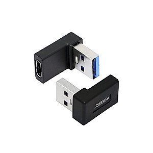 CERRXIAN Right Angle USB C to USB A Adapter, Up Angle & Down Angle USB A 3.0 Male to USB Type C 3.1 Female Connector Adapter for Laptops, Wall Chargers, Power Banks(2-Pack)