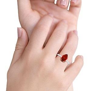 Blue Apple Co. Simulated Garnet Cubic Zirconia Size-6 Teardrop Wedding Engagement Ring Pear Round Simulated Cubic Zirconia 925 Sterling Silver