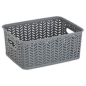 Simplify Small Herringbone Bin | Storage Tote Basket | Organizer | Decorative | Good for Closets | Countertops | Desks | Dressers | Accessories | Cleaning Products | Sports Equipment | Toys | Grey