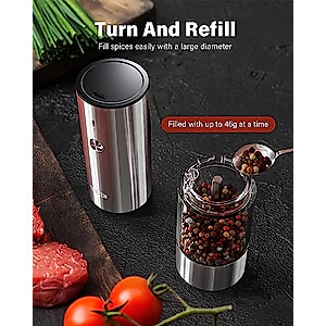 [Upgraded Larger Capacity] Electric Salt and Pepper Grinder Set Rechargeable with LED lights - Stainless Steel Automatic Pepper Grinder and Salt Grinder Refillable with 6 Adjustable Coarseness
