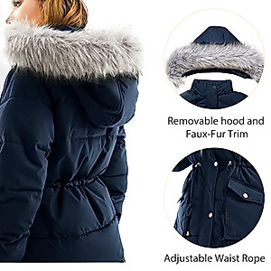 poonyfesh Women's Winter Hooded Coat Waterproof Down Long Jacket Warm Parka Thicken Puffer Coat with Removable Fur Hood Navy 3XL
