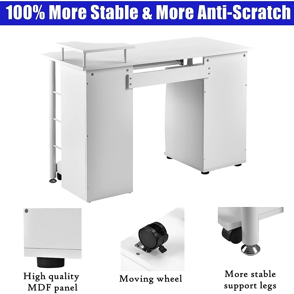 Tenouvos Best Computer Desk Writing Study Desk,Modern Style Home Office Desk,Laptop PC Table Workstation with 2 Drawers,CPU Pedestal,Shelf and Pull-Out Keyboard Tray,Quick Assembly (White)