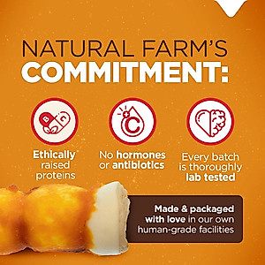 Natural Farm Beef Cheek Rolls, Chicken Flavor, 5-6" Inch (4 Pack), Safe Rawhide Alternative Dog Chew - Great for Power Chewers - Long Lasting Chews, Treats, Bones for Aggressive Chewers & Large Dogs