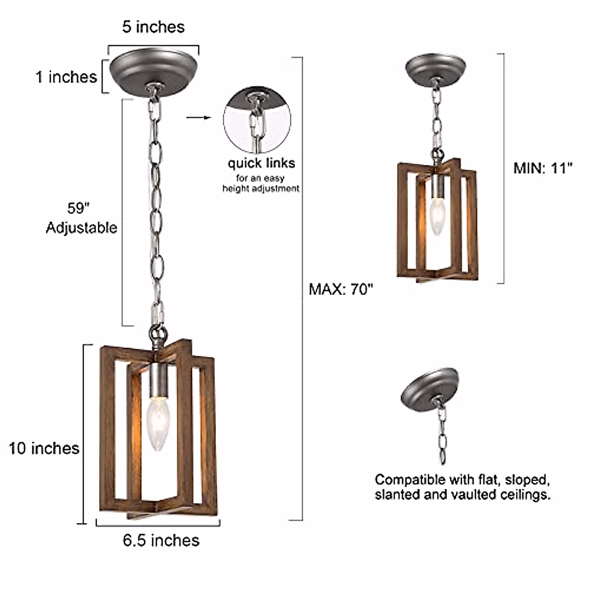 LOG BARN Farmhouse Pendant Lighting for Kitchen Island, Wood Rustic Pendant Light for Dining Room, Foyer, 6.5" W