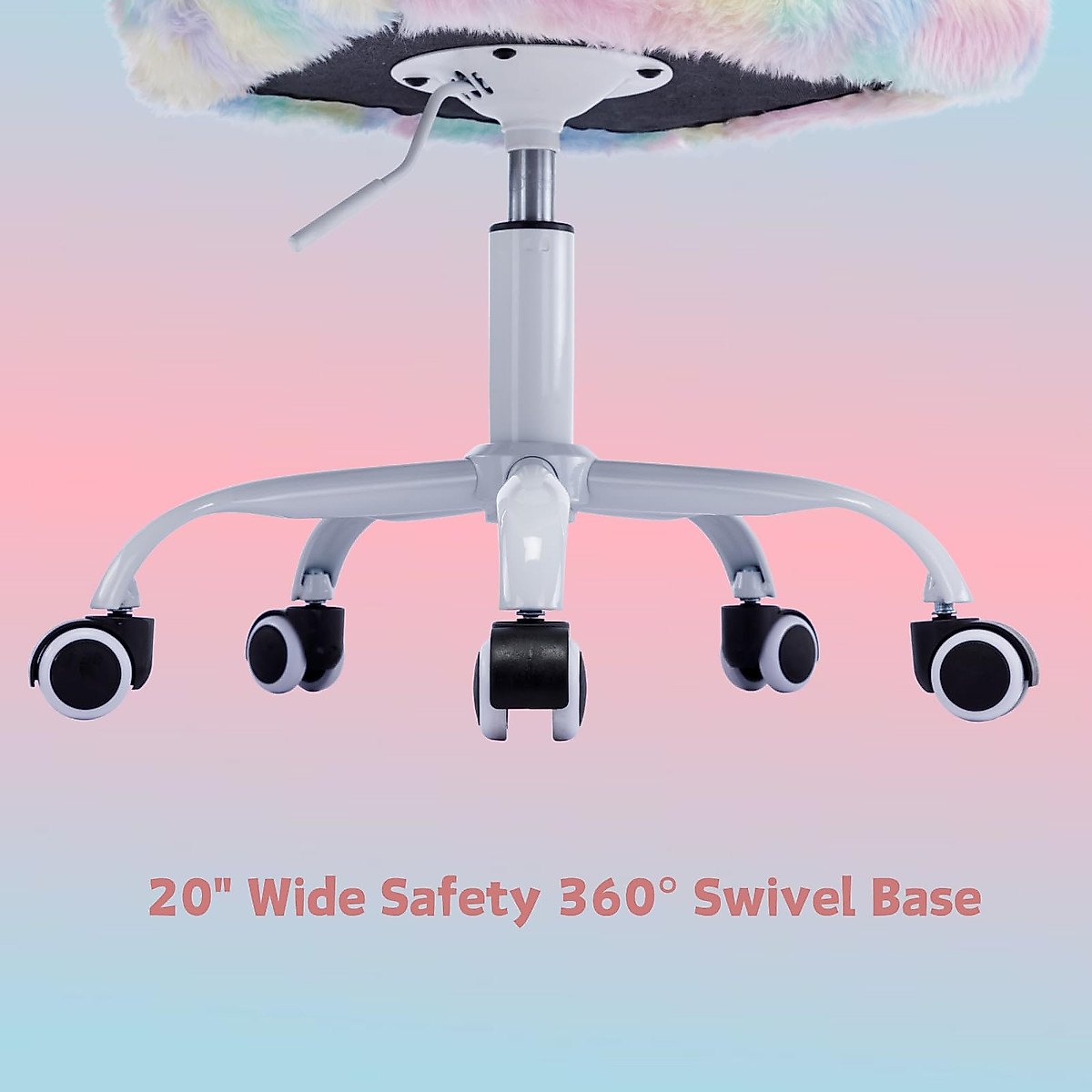 LukeAlon Kids Adjustable Desk Chair, Furry Study Chair with Swivel Base Cute Faux Fur Reading Chair Comfy Upholstered Computer Chair with Arms for Girls Children, Light Colorful