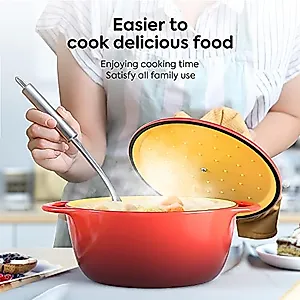 HUABANG Enameled Cast Iron Dutch Oven with Lid,Cast Iron Pot, Diameter Suitable For All Kinds of Cookware and Induction Cooker,Dishwasher,Suitable for Making Food (4.3 Quart, Cerise Round)