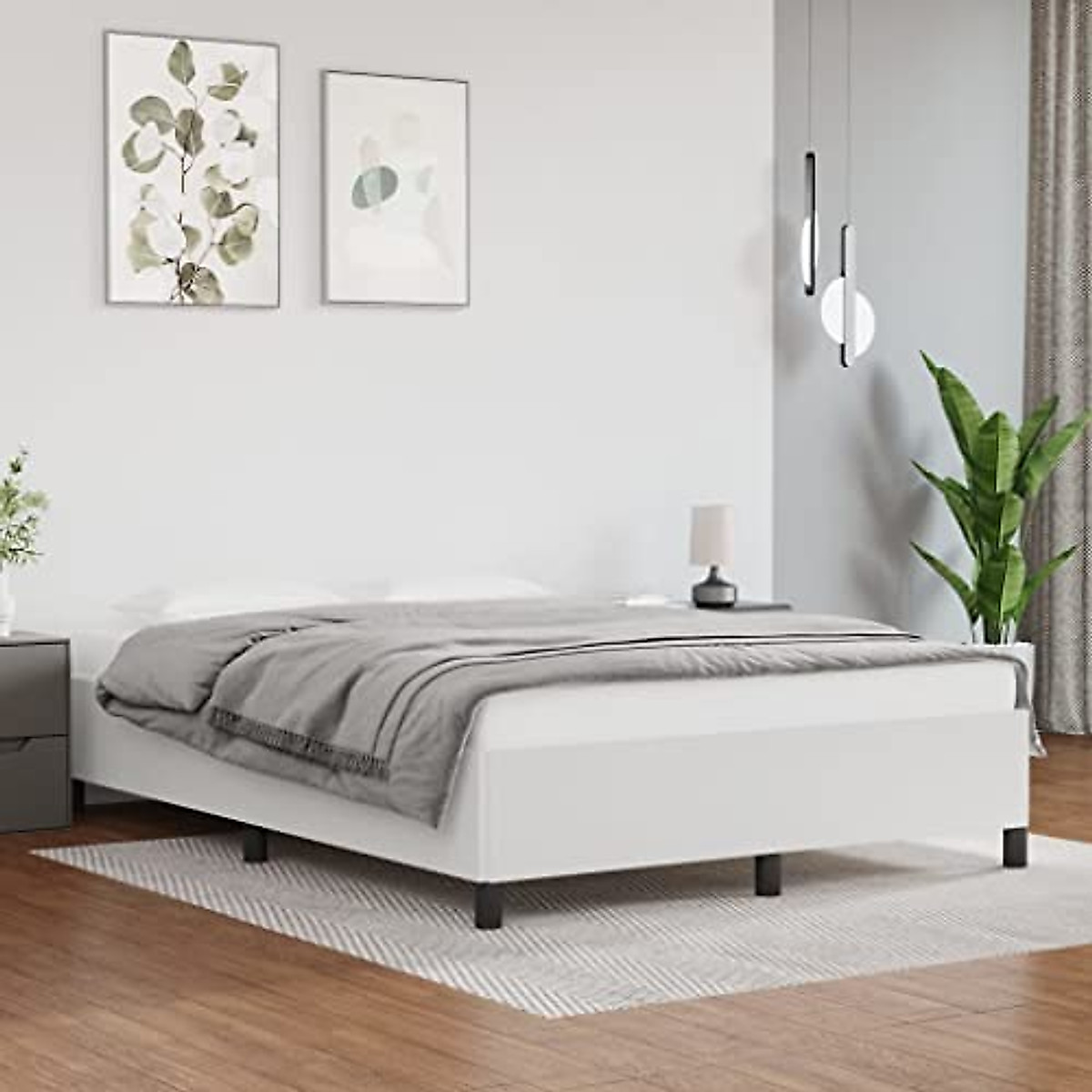 vidaXL Bed Frame Home Indoor Bed Accessory Bedroom Upholstered Double Bed Base Frame Furniture White 59.8"x79.9" Queen Faux Leather