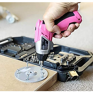 Apollo Tools Lightweight Cordless Screwdriver Set Includes Rechargeable 3.6 Volt Li-ion Screwdriver and 45 Piece Accessory Set in Black Carrying Case- Pink Ribbon- Pink - DT4944P