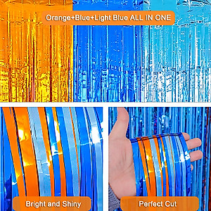 Blue Dog Birthday Party Supplies, Blue Dog Foil Fringe Curtains, 2 Packs Orange Blue & Light Blue Tinsel Metallic Streamers, Photo Booth Props Streamer Backdrop for Blue Dog Theme Party Decoration