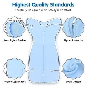 Transition Swaddle, Infant Sleep Sack 0-3 Months Arms up Swaddle 2-Way Zipper 100% Cotton Arms in/out, 0.8 Tog Baby Swaddle Newborn Sleep Sack for Boys Girls, 2-Pack Transitional Swaddle Sack (Small)