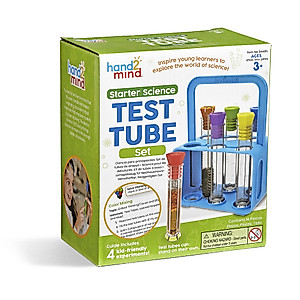 hand2mind Starter Science Test Tube Set, Flat Bottom Test Tubes, Science Lab for Kids, Test Tube Rack, Science Supplies,Test Tubes with Lids, Science Experiments, Science Kits for Kids (Six Tubes)
