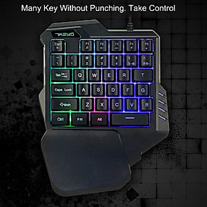 HiGOGO G30 Wired 35 Keys One-Handed Gaming Keypad, Rainbow LED Backlight with Large Wrist Pad (Black)