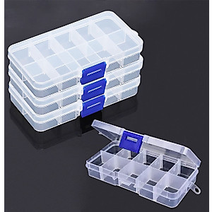 False Nail Tips Transparent Plastic Storage Box 3 Pieces ,Small Travel Organizer Container Adjustable Removable Divider for Beads Craft Jewelry Earring Screws Nail Rhinestones Accessories (10 Slots)