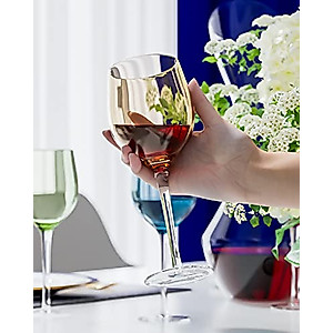 OMITA Colored Crystal Wine Glasses with Stem, Set of 4, Hand-Blown 15.72 oz - Italian Style for Red & White Wine - Elegant Drinkware for Parties & Gifts