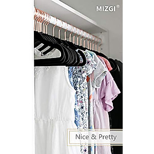 MIZGI Premium Kids Velvet Hangers (Pack of 50) with Copper/Rose Gold Hooks,Space Saving Ultra Thin,Non Slip Baby Hangers for Children's Skirt Dress Pants,Clothes Hangers（Black