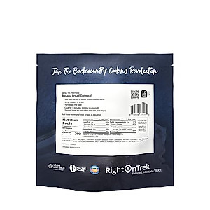 RightOnTrek Banana Bread Oatmeal | Backpacking, Camping, Hunting Food | No gluten ingredients, Vegetarian, No peanuts, Vegan, No dairy, No soy, Kids-friendly | 1 Serving