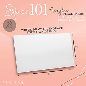 Spec101 Acrylic Place Cards - 2 x 3.5 Inch Rectangle Acrylic Blanks for Acrylic Signs and Table Place Cards, 50Pc