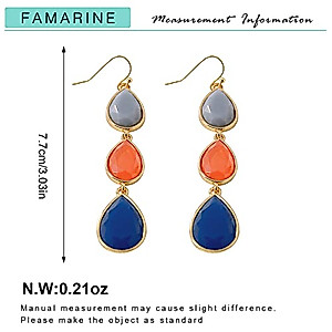 FAMARINE Multicolor Dangle Drop Earrings Bracelet Necklace for Girls Women, Red Blue