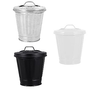 LUOZZY 3pcs Small Metal Trash Can with Lid | Galvanized Trash Can | Small Galvanized Trash Can with Lid Mini Desktop Wastebasket Tiny Garbage Can Flowerpots, 3.5 x 3.7 inch