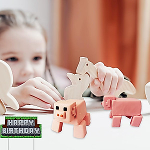 5 Pixel Cake Toppers cake decoration Set Birthday party decoration for kids Pixel Miner Party supplies