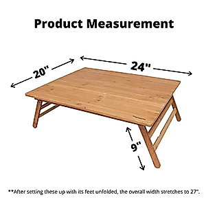 Time Concept Vacances Foldable Bamboo Table - L 20" x W 24" x H 9" - Wooden Picnic Furniture, Portable Dining Use