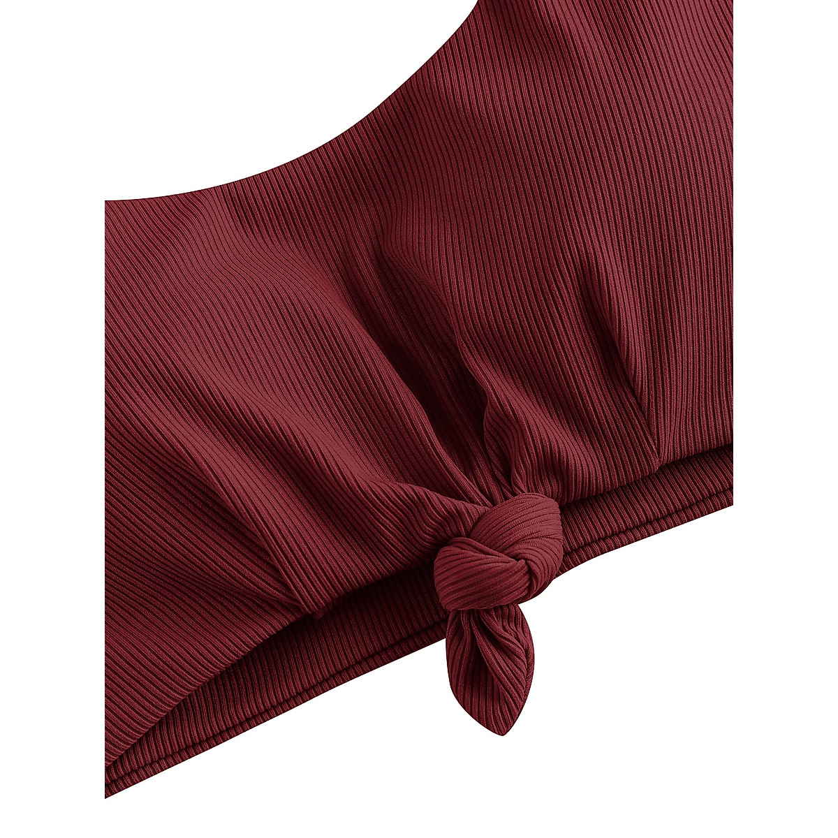 ZAFUL Women Bikini Swimsuit Chest Kink Tank Top Tummy Control High Waisted Two Piece Bathing Suits Wine Red S