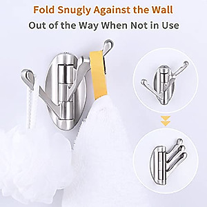 Angle Simple Folding Towel Hook Brushed Nickel, Metal 3 Arms Swivel Hook, Flexible Robe Coat Hook, Space Saving Wall Hook for Bathroom RV