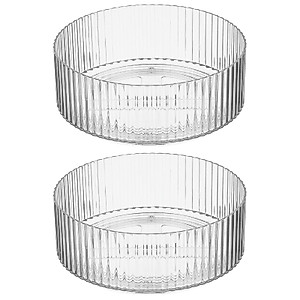 mDesign Fluted Lazy Susan Turntable Plastic Spinner for Kitchen and Bathroom Cabinet, Cupboard, Countertop Organizing, Rotating Organizer for Condiments, Jewelry, Accessories, 9" Round - 2 Pack, Clear