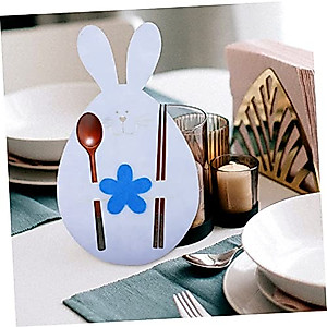 Amosfun 12pcs Spoon Bunny Silverware Shape Chopsticks Flatware Decoration Favor Storage Cutlery Bags Dinner Tableware Party Holder Decorations Fork Rabbit Decorative Bag Easter Holders