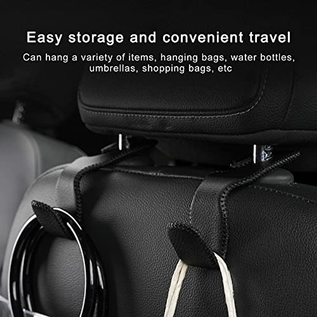 neynavy 2 PCS Car Headrest Hook, Leather Vehicle Back Seat Hanger Auto Seat Hook Hangers Interior Accessories for Purse Coats Umbrellas Grocery Bags Handbag (Black)