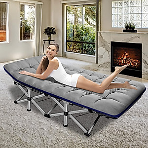 ABORON 2 Pack Folding Camping Cot W/Mat for Adults, Heavy Duty Outdoor Bed with Carry Bag,1200 D Layer Oxford Travel Camp Cots