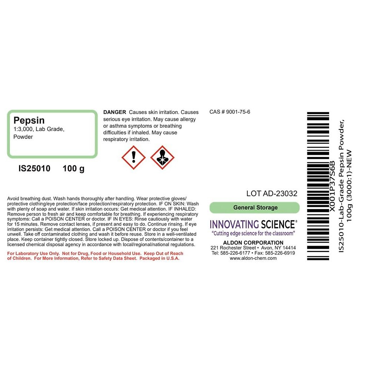 ALDON Innovating Science Lab-Grade Pepsin Powder, 100g (3000:1) - The Curated Chemical Collection