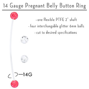 Body Candy Pregnancy Belly Button Ring Clear and Pink Acrylic Glitter Pack