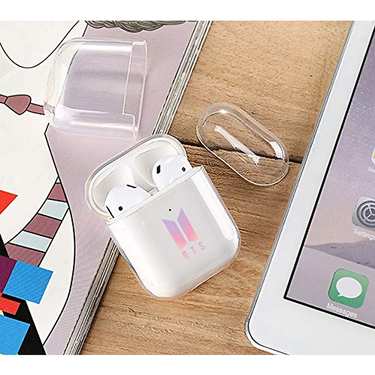 BTS Airpods Case Cute Clear Protective Cover Skin with Keychain for Girls BTS Merch Compatible with Apple Airpods 1&2