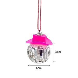 Disco Ball Car Accessory,Disco Ball Car Mirror Ornament,Disco Ball for Car,Car Disco Ball for Rear View Mirror,Bling Disco Ball Cowboy Hat Car Accessory, (Pink)