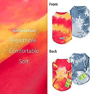 Fitwarm 2 Pack Tie Dye Dog Shirt, Summer Dog Clothes for Small Dogs Boy, Lightweight Pet Tshirt, Cat Outfit, 100% Breathable Cotton, Red, Yellow, Blue, XS
