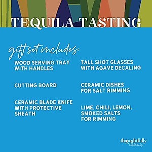 Thoughtfully Cocktails, Tequila Tasting Gift Set, Includes Wooden Flight Board, Knife, 4 Shot Glasses, 4 Flavored Salts & More (Contains NO Alcohol)