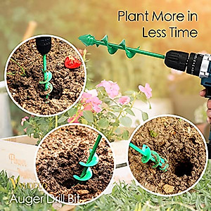VUDECO Garden Auger Drill Bit for Planting 2 PCS, Bulb Planter Tool, Auger Post Hole Digger, Easy Garden Drill Auger Bit Planting, Spiral Drill Bit, Earth Planting Auger for Cordless Drill - Green