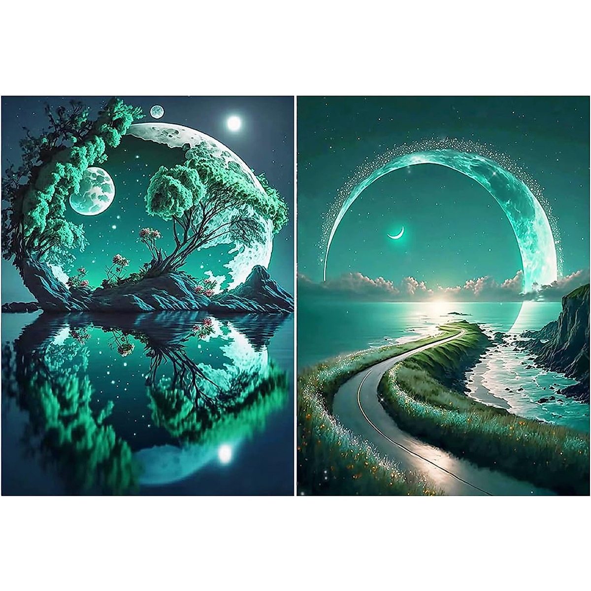 DOTSOPS 2P DIY Diamond Painting Kits 5D Full Drill for Adults Art Moon Tree Combo Suitable Kids Home Wall Decor Christmas All Saints' Day Gifts of Life Crystal Rhinestone Embroidery Craft12x16in